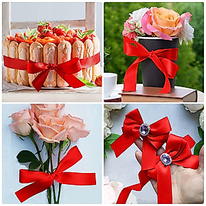 Christmas Red Ribbon for Gift Wrapping 1 Inch 25 Yards Christmas Ribbon Christmas Tree Ribbon Flowers Ribbons for Crafts Red Satin Ribbon for Gift Wrapping Ribbon Making Ribbons for Flower Bouquets