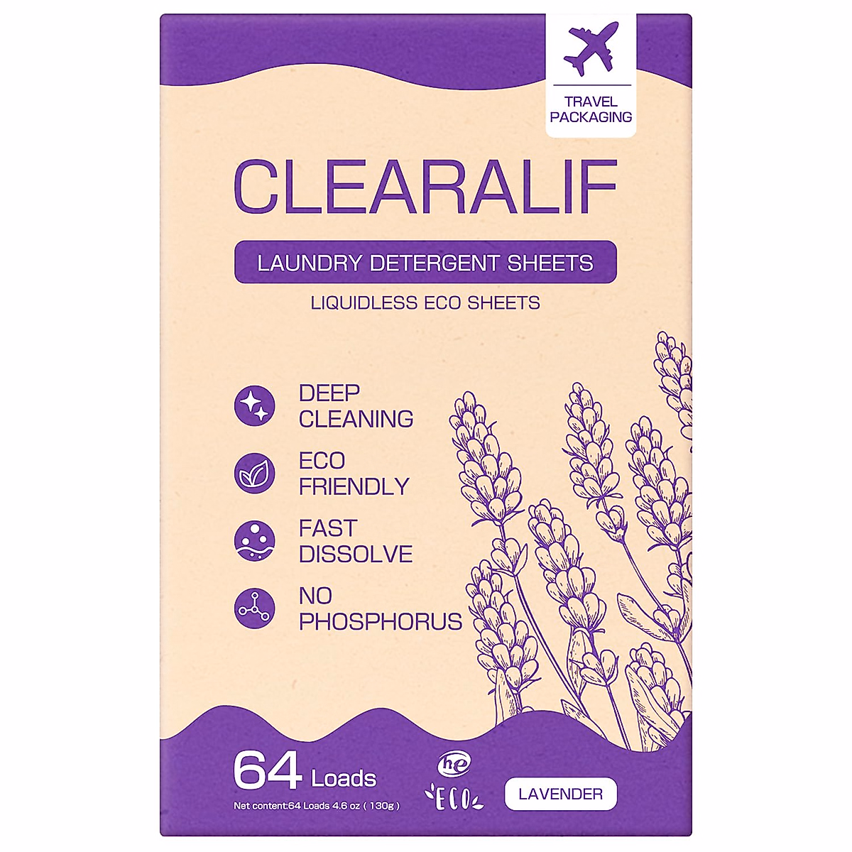 CLEARALIF Laundry Detergent Sheets, Lavender, 64 Load, CLEARALIF Laundry Detergent Strips Eco Friendly & Hypoallergenic