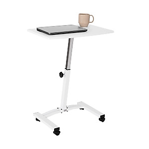 Seville Classics Airlift Mobile Height Adjustable Laptop Stand Computer Workstation for Sitting Table for Home, Office, Classroom, Hospital, w/Wheels, Flat (24"), White