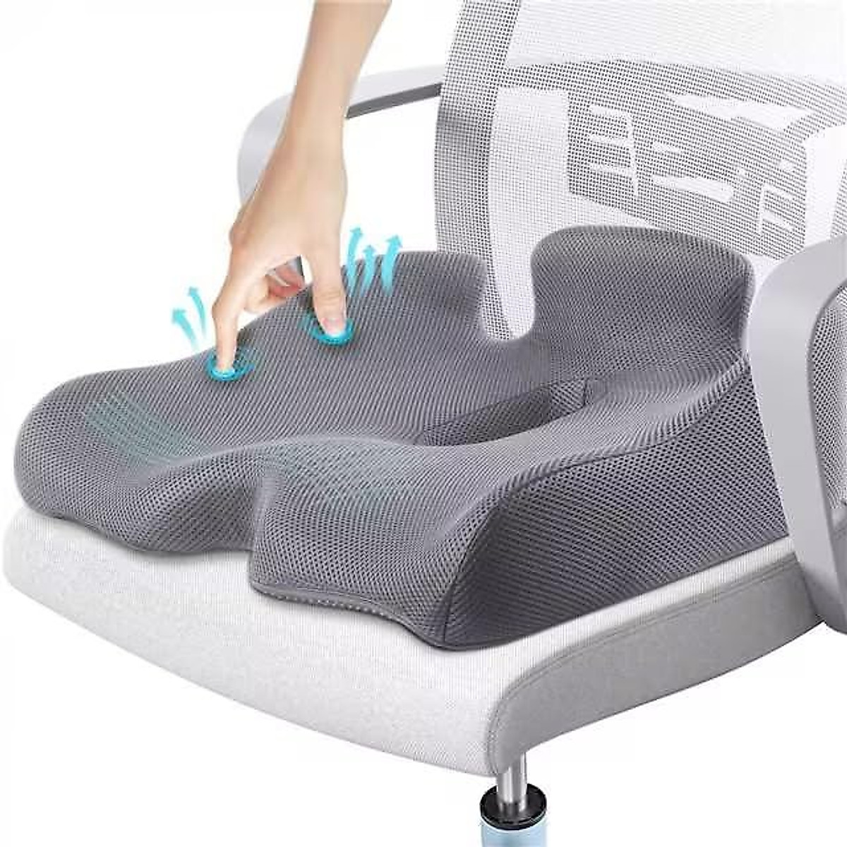 Benazcap X Large Memory Seat Cushion for Office Chair Sciatica & Back Pain Relief Memory Foam Firm Coccyx Pad for Car, Wheelchair, Gaming Chair and Desk Chair, Gray