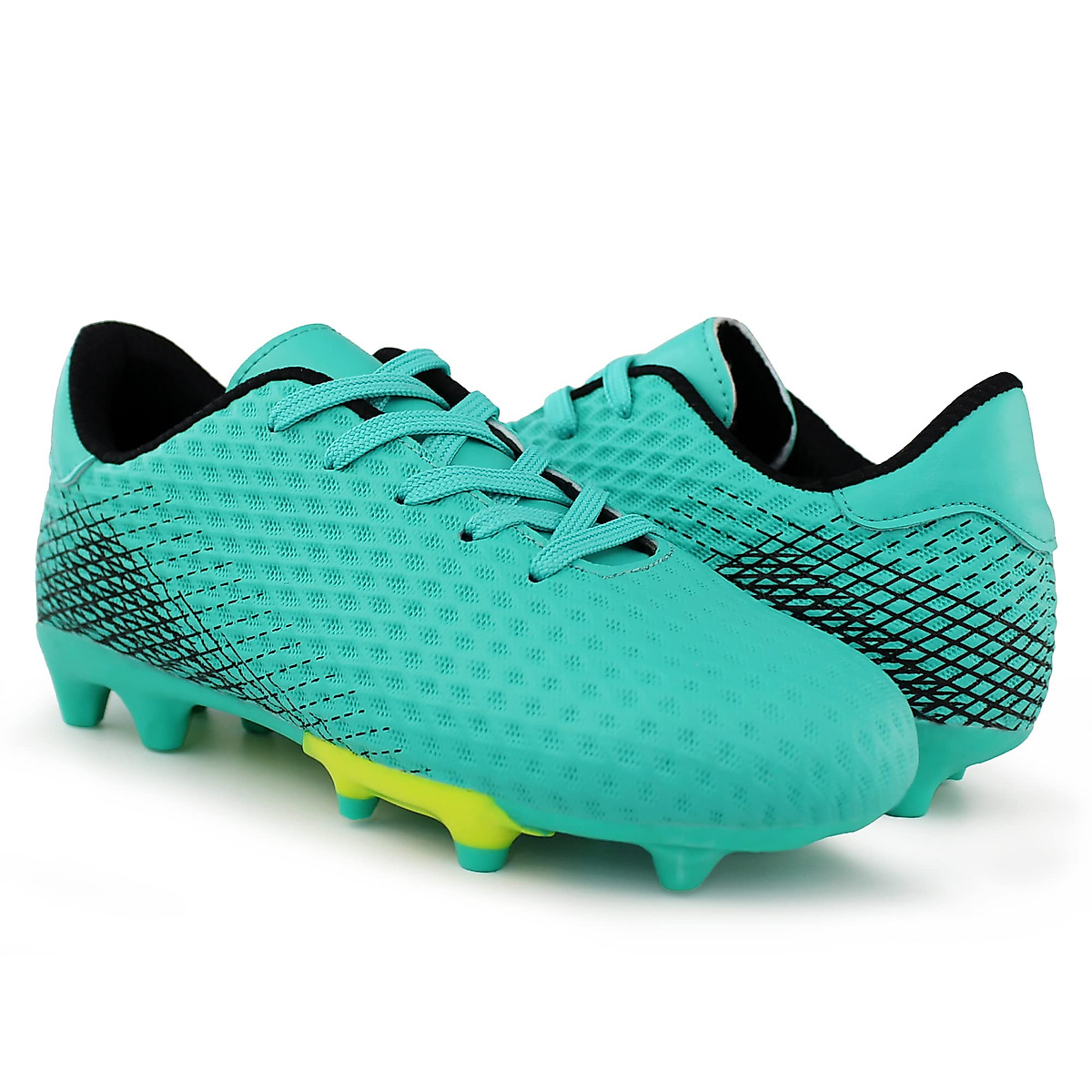 Hawkwell Kids Athletic Firm Ground Outdoor Comfortable Soccer Cleats Shoes(Toddler/Little Kid/Big Kid), Green PU, 1 M US