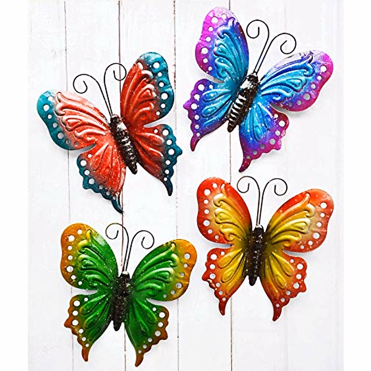ShabbyDecor Metal Butterfly Wall Decoration Butterfly Outdoor Garden Decor Set of 4