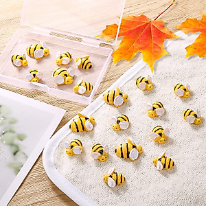 MIKIMIQI 40 Pcs Tiny Resin Bees Decor Bumble Bee Embellishment Resin Bees Craft Decorations with Storage Box for DIY Craft Wreath Scrapbooking Party Home Decor, 0.98 in, 0.74 in, 0.55 in