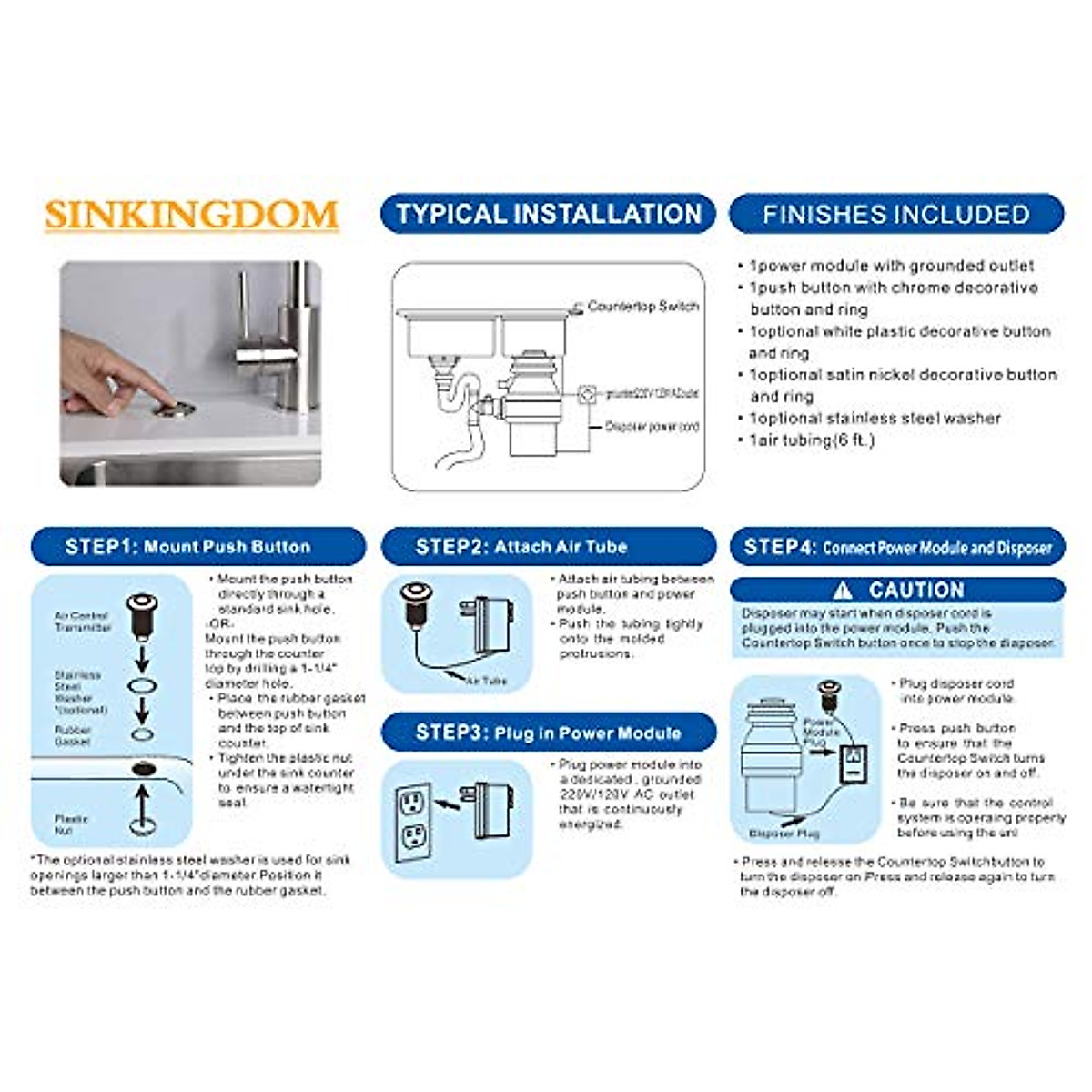 SINKINGDOM Garbage Disposal Air Switch Kit with with Long Button, Champagne Bronze (Brass Cover)