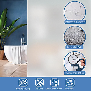 HIDBEA Frosted Window Privacy Film - Non Adhesive Static Cling Glass Stickers Sun UV Blocking Heat Control Door Covering Decals for Home Office, 23.6 x 78.7 Inch