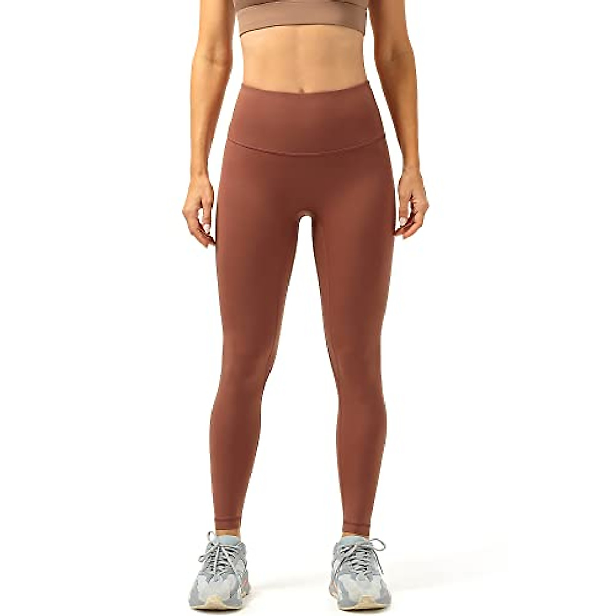 icyzone Legging for Women, No Front Seam, Buttery Soft, 7/8 High Waisted Squat Proof Yoga Pants for Workout (Copper Brown, Medium)