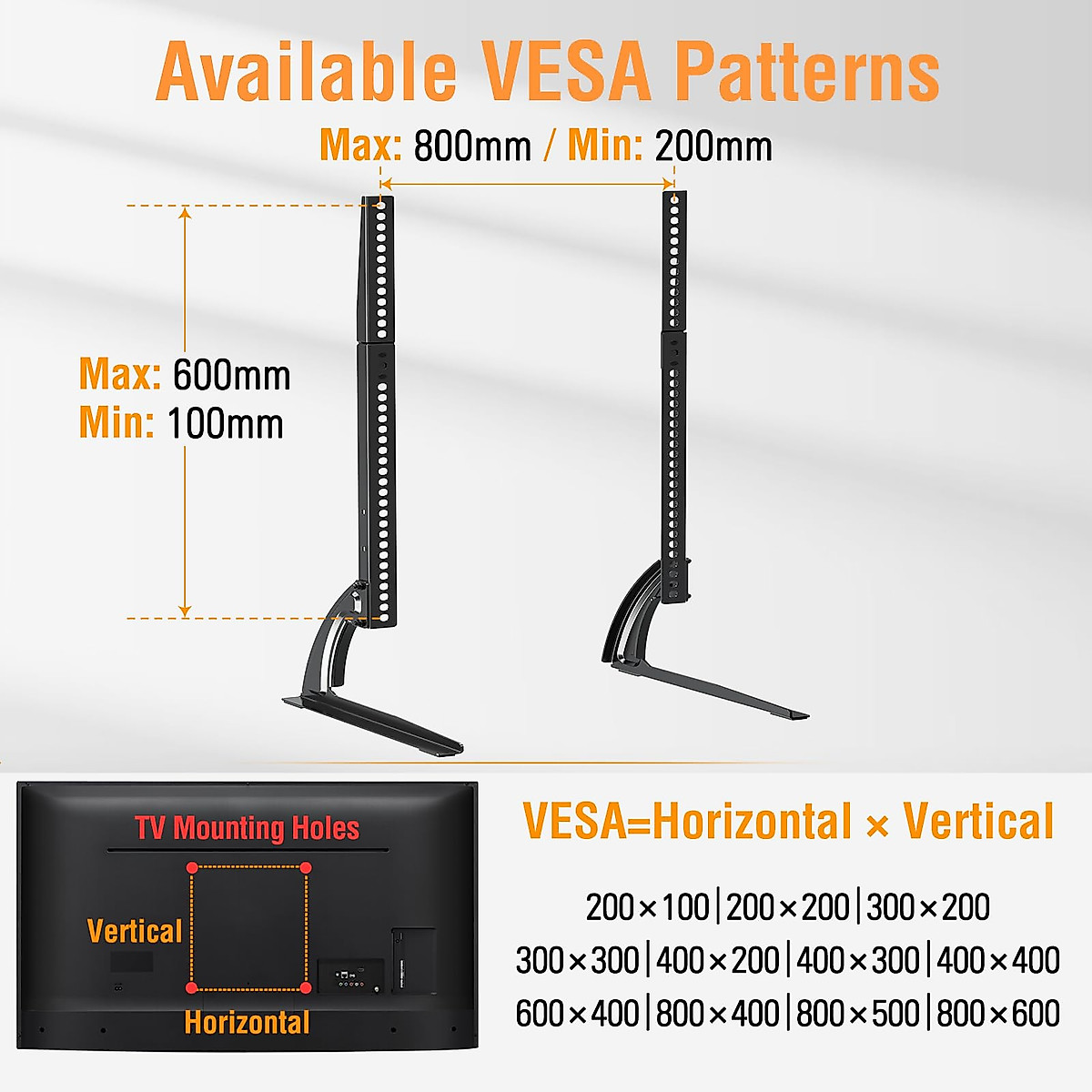 ELIVED Universal Table Top TV Stand for Most 32 to 70 inch LCD LED Plasma Flat Screen TVs, TV Base Height Adjustable Leg Stand Holds up to 88 lbs, VESA up to 800x600mm, YD1024