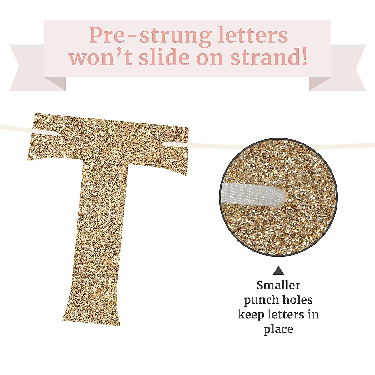 Pre-Strung Two Less Fish In The Sea Banner - NO DIY - Gold Glitter Bachelorette Bridal Party Banner - Pre-Strung on 8 ft Strand - Gold Engagement Bachelorette Party Decorations. Did we mention no DIY?