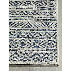 Fab Habitat Outdoor Rug - Waterproof Easy to Clean Stain Resistant - Patio Indoor Outdoor Porch Deck Balcony Entryway - Modern Abstract - Freeport - Blue - 5ft 2in x 7ft 6in