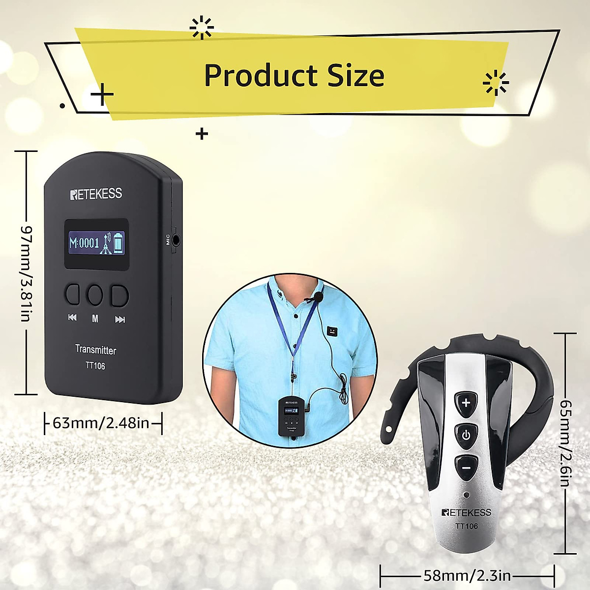 Retekess TT106 Church Translation System, Portable Wireless Tour Guide System, Easy to Clean, Clear Sound Quality, Interpretation System for Churches,Factory (Case of 1 Transmitter and 15 Receivers)