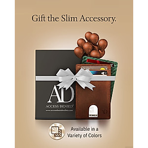 Access Denied REAL LEATHER Slim Minimalist Mens Wallet - Thin Front Pocket RFID Credit Card Holder Wallets For Men Holiday Gifts For Him