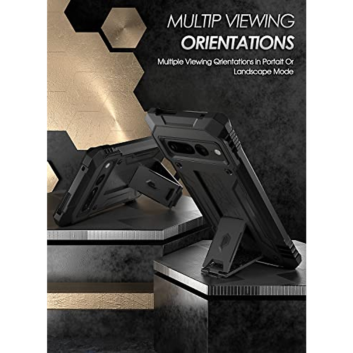 Poetic Revolution Series Case for Google Pixel 7 Pro 5G, Built-in Screen Protector Work with Fingerprint ID, Full Body Rugged Shockproof Protective Cover Case with Kickstand, Black