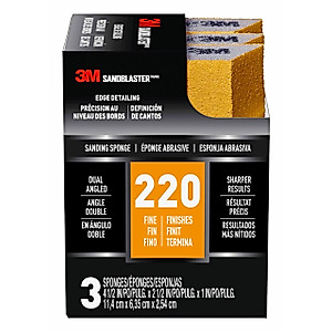 3M SandBlaster Dual Angle Sanding Sponge Gold, 4.5 in. x 2.5 in. x 1 in., 220 Grit, 3/Pack