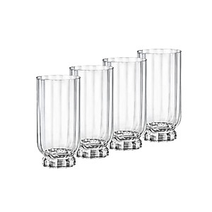 Bormioli Rocco Florian 14.5 oz. Highball Cocktail Beverage Drinking Glasses, Clear, Set of 4