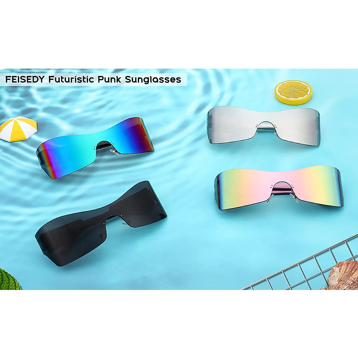 FEISEDY Fashion Rimless Futuristic Wrap Around Sunglasses Women Men punk Visor Sunglasses B2329