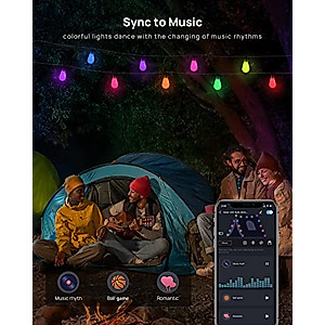 ASAHOM Solar Powered Outdoor String Lights Color Changing, 48ft Waterproof Solar RGB Patio Lights with 15 Dimmable Shatterproof Warm White LED Bulbs, 5000mAh Solar Panel Capacity for Garden Gazebo