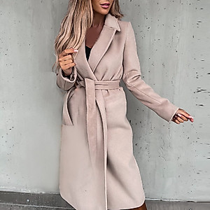 Hvyesh Deals Prime of the Day Today Only Women's Wool Blend Trench Winter Jackets Mid Long Warm Pea Coats Dressy Casual Double Breasted Overcoat with Pockets Sales Today Deals Prime Clearance
