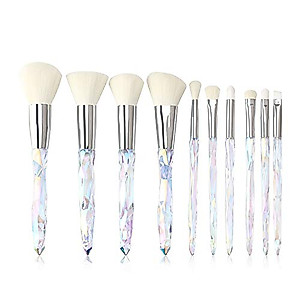Makeup Brushes Crystal Handle Set, Tenmon 10 PCS Crystal Transparent Handle Kabuki Powder Foundation Brush Concealer Eye Shadow Eyeliner Eyebrow Brush (White)