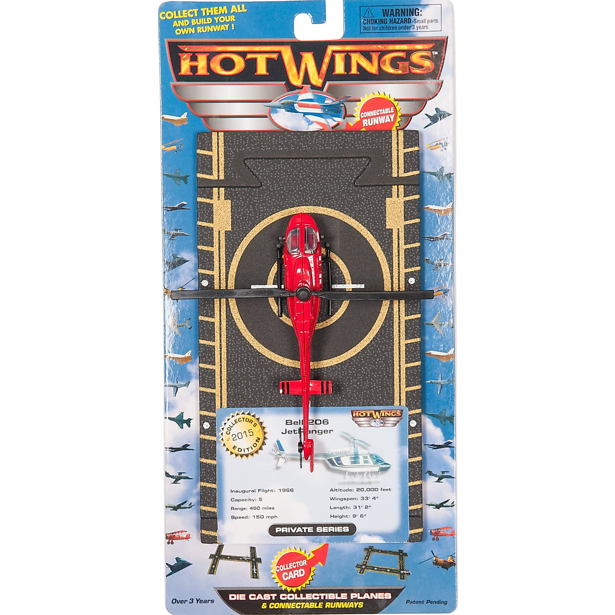 Hot Wings Planes Bell 206 Jet Ranger (Red) with Connectible Runway
