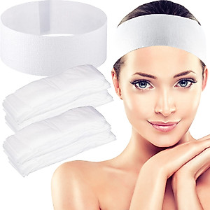 Juinte 300 Pcs Disposable Spa Facial Headbands Stretch Non Woven Spa Headbands Elastic Skincare Head Wraps Soft Skin Care Hair Band with Convenient Closure for Women Girl Makeup Salon Supplies (White)