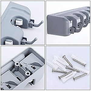 Mop Broom Holder, Garden Tools Wall Mounted Commercial Organizer Saving Space Storage Rack for Kitchen Garden and Garage,Laundry Offices(5 Position with 6 Hooks)