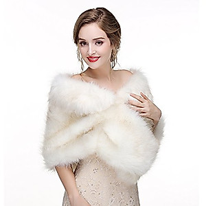 Decahome Faux Fur Shawl Wrap Stole Shrug Winter Bridal Wedding Cover Up (White)
