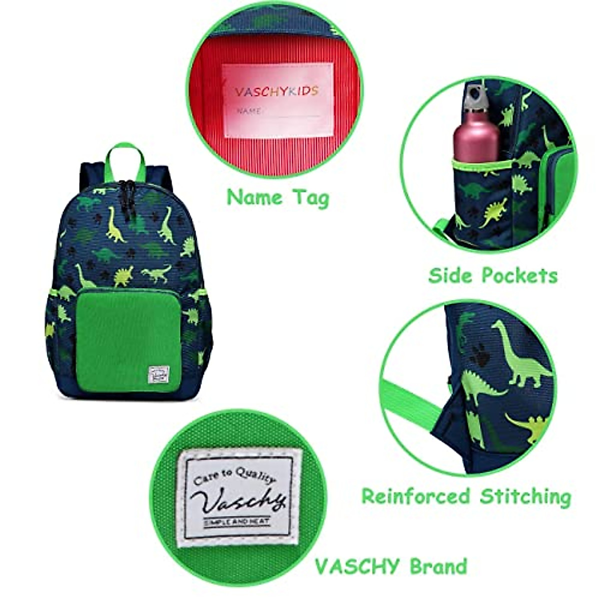 VASCHY Cute Dinosaur Backpack and Large Insulated Lunch Bag Bundle