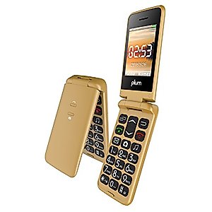 Plum Flipper - Unlocked GSM Flip Phone Big Screen Big Keypad FM Radio Camera Flash Light Tmobile MetroPCS Simple Mobile Straight Talk - Gold