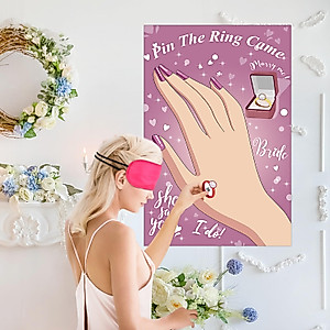 Pin The Ring on The Bride Game Bridal Shower Games, Large Bridal Games Poster with 48 Stickers for Wedding Shower Bachelorette Party Games Girls Night Engagement Bachelorette Party Decorations
