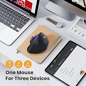 ProtoArc Wireless Trackball Mouse, EM04 Ergonomic Bluetooth Rollerball Mouse Rechargeable Computer Laptop Mouse, 3 Device Connection, Compatible with PC, iPad, Mac, Windows-Purple Ball