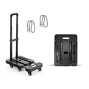 Mount Plus A3 Folding Hand Truck, 6 Wheels Fold Up Hand Cart with 2 Elastic Ropes, Portable 500lbs Capacity Heavy Duty Luggage Cart, Utility Dolly Platform Cart for Car, House and Office