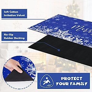 ASPMIZ Christmas Hallway Runner Rug, Winter Snowflake Laundry Room Rug Runner Non Skid Rubber Xmas Snow Entrance Mat Blue, Christmas Decorations Floor Comfort Mat for Hallway Entryway, 20 x 60 Inches