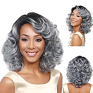 BXzhiri Short Curly Hair Wigs Grey Human Hair Lace Wigs European and American Women's Styling Cool Wig