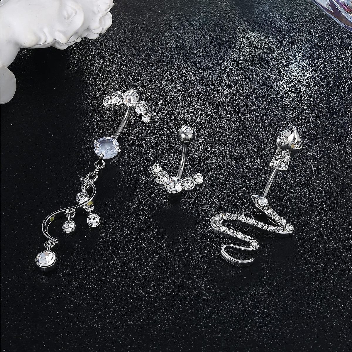 THUNARAZ 14G Clicker Belly Button Rings Surgical Steel Sparkled CZ Opal Belly Button Piercing Dangling Snake Evil Eye Butterfly Belly Ring for Women Sexy Reverse Navel Belly Piercing Jewelry