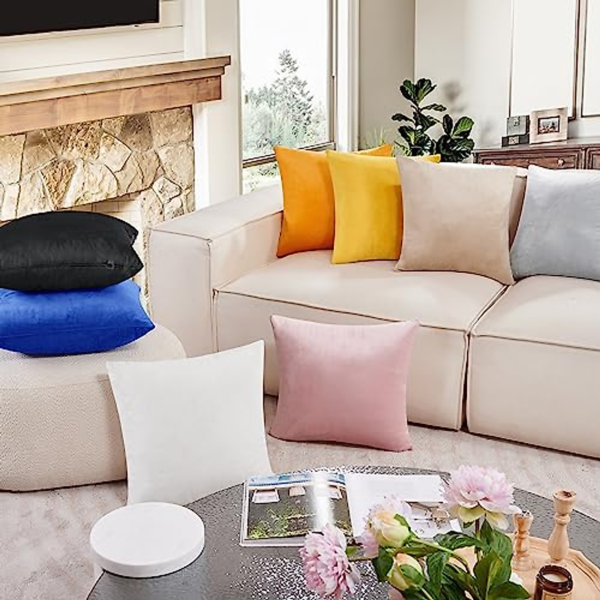 Deconovo Decorative Velvet Throw Pillow Covers for Couch 22x22 in Set of 2, Soft Square Black Cushion Cases for Sofa Living Room Bedroom Home Decor