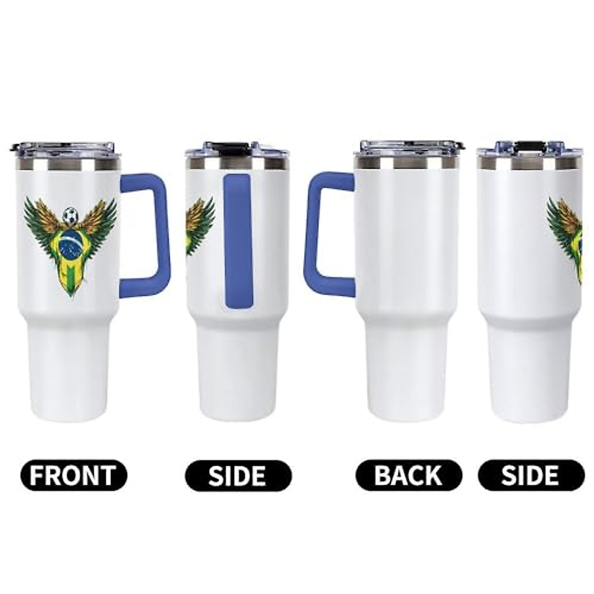 Brazil Soccer Flag Brazilian Football Insulated Tumbler with Lid And Straw Stainless Steel Travel Coffee Mug 40oz Deep Blue-style
