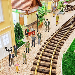 55 Pcs Model Trains Architectural Scale Painted Figures, Include 30 Miniature People 5 Street Lamps 11 Mixed Model Trees 5 Model Park Street Seat 4 Fake Grass for Miniature Scene (1:75)