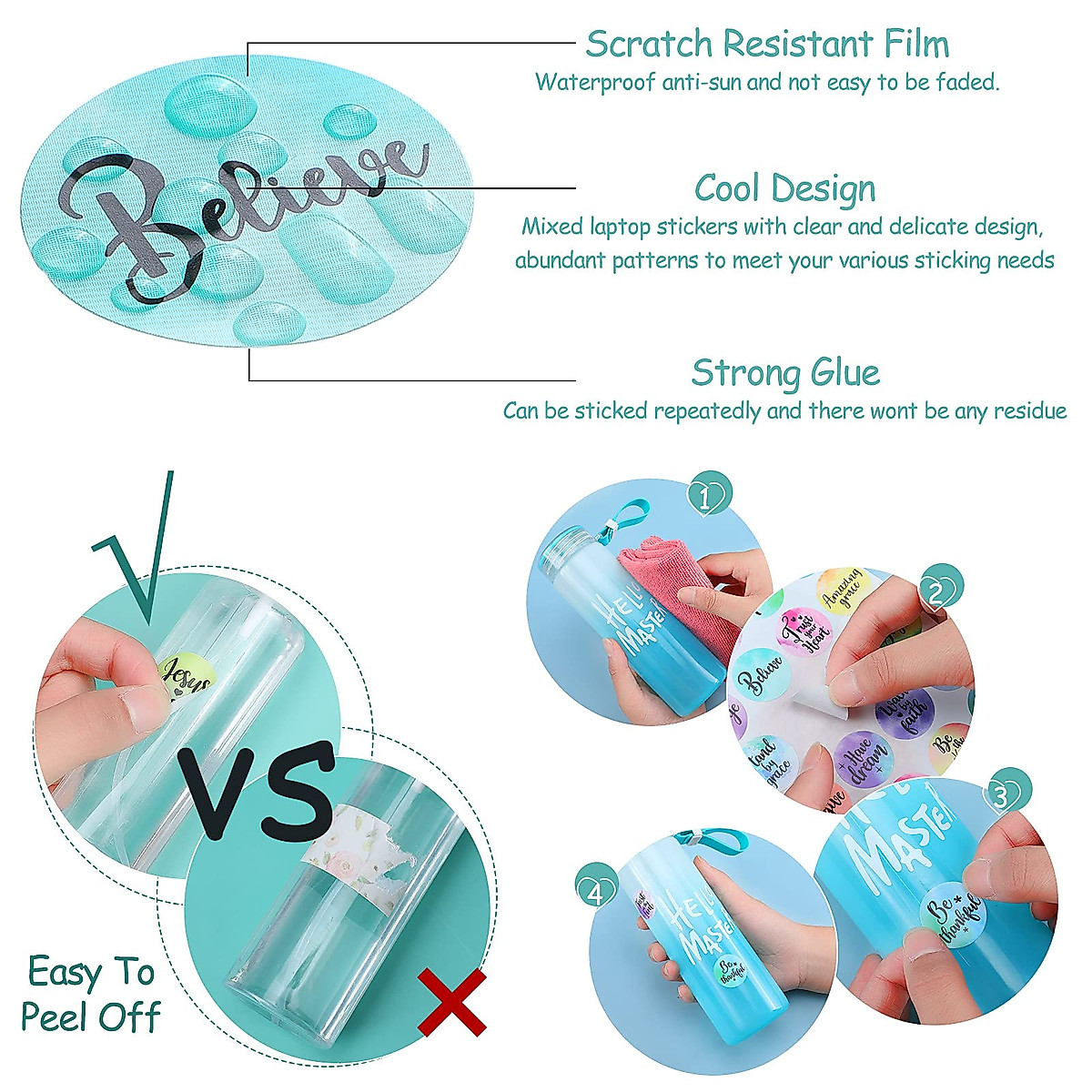 480 Pieces Inspirational Bible Verse Stickers Motivational Scripture Round Bible Stickers Faith Encouraging Decals for Prayer Laptop Phone Water Bottle Scrapbook(Cute Styles)