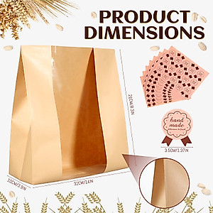 150 Pcs Bakery Bags with Window Large Packing Loaf Bag Paper Bread Bags for Homemade Bread Kraft Bread Storage Bags Bread Packaging Bags with 10 Sheets Stickers for Cookie Food, 12 x 8.3 x 3.5 Inch