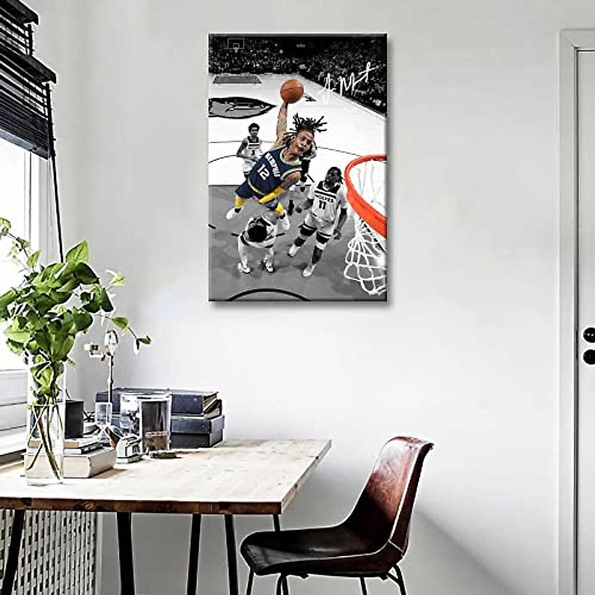 Ja Morant Poster Canvas Wall Art Basketball Posters Interior Room Bedroom Office Wall Decor (16x24inch-No Frame,A)