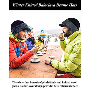 2 Pieces Winter Knitted Balaclava Beanie Hat Warm Cycling Face Covering Winter Neck Warmer Knit Hat Neck Gaiter for Adults Outdoor Sports, Black and Navy Blue