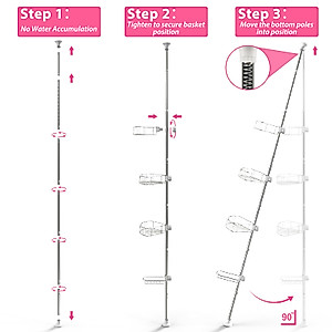 BsBsBest Shower Organizer Caddy 39-125" Stainless Steel Shower Shelves Rack Adjustable Organization And Storage Head Holder for Inside Shower Bathroom Bathtub Caddy Rustproof Tension Pole Silver
