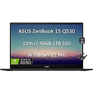 ASUS ZenBook 15 Pro OLED 15.6" FHD (Intel 13th Gen Core i7-13620H, 40GB DDR5 RAM, 1TB SSD, RTX 3050 6GB) Workstation & Business Laptop, 10-Hr Battery Life, Backlit, Webcam, IST Cable, Win 11 Pro
