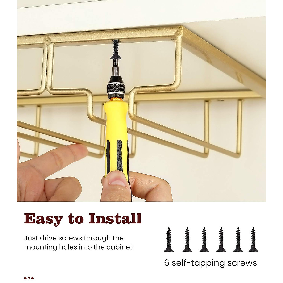 Nuovoware Hanging Stemware Holder, Wine Glass Holder Hanging Wine Glass Holder with 4 Rails for Under Shelf Glass Cabinet Hanging Chrome Kitchen Bar - Gold