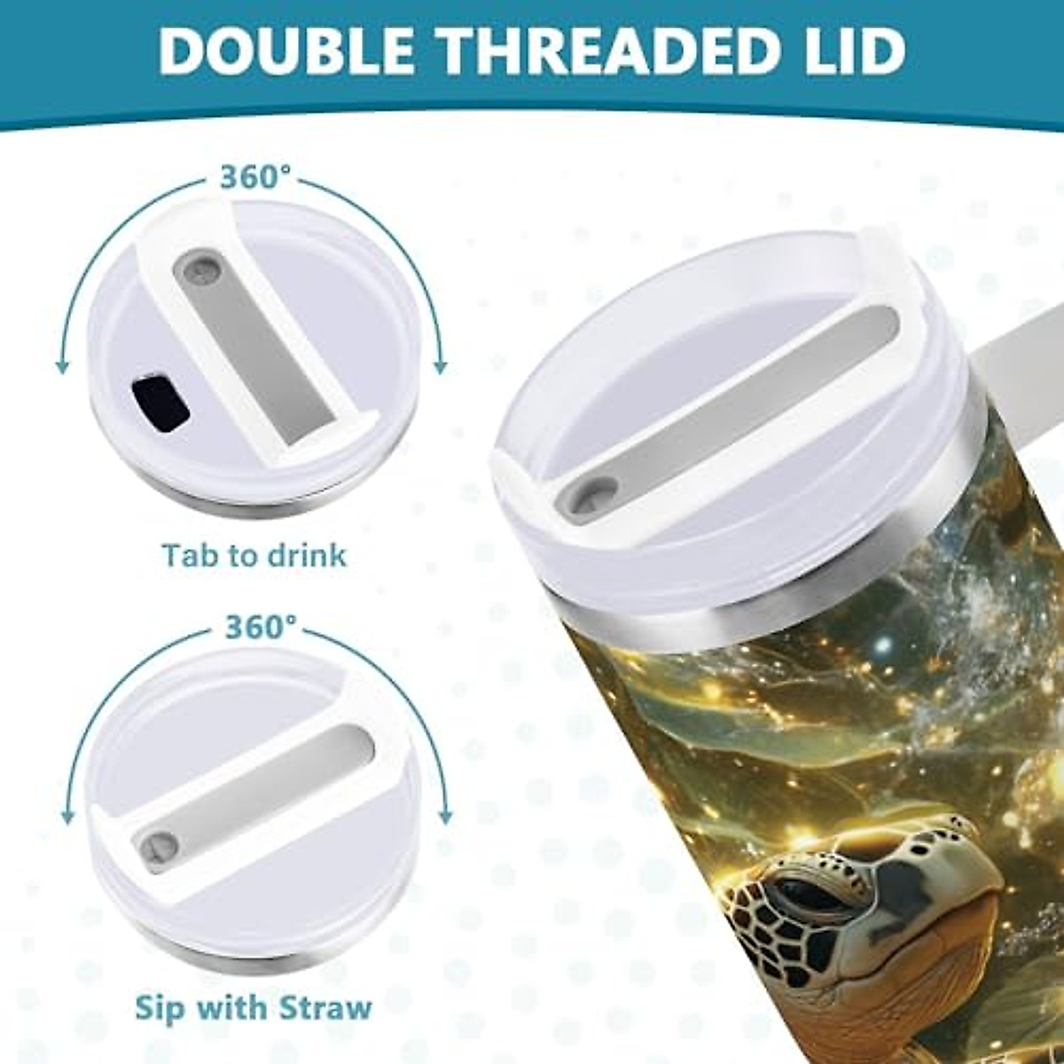Slewiaeky Tumbler with Handle 40 oz Skinny Turtle Ocean Travel Mug with Lid and Straw Sunflower Stainless Steel Vacuum Insulated Water Bottle Cup for Iced Tea Coffee Cold Beverages Cup Holder Friendl
