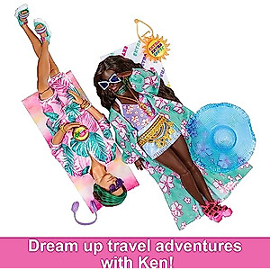 Barbie Extra Fly Doll with Beach-Themed Travel Clothes & Accessories, Tropical Coverup with Oversized Hat & Bag