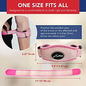 Tennis Elbow Brace & Adjustable Arm Band Support for Pain Relief for Tendonitis, Golfers Elbow Strap for Men and Women - Comfy Removable Arm Wrap for Daily Wear, Gym, Sports (Single, Pink)