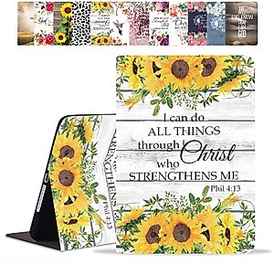 POIUYTREW Case for Samsung Galaxy Tab A8 10.5 Inch 2022 (SM-X200/X205/X207), PU Leather Folio Case Smart Cover with Stand & Auto Wake Sleep, Inspirational Floral Christian Quotes Bible Verse Phil 4:13