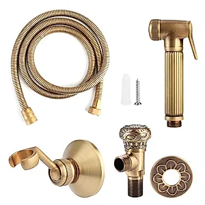 Handheld Bidet Sprayer for Toilet, Vintage Brass Handheld Bidet Sprayer Spray Head Bracket Hose Kit Bathroom Accessories for Feminine Wash, Baby Diaper Cloth Washer Cleaner and Pet Shower