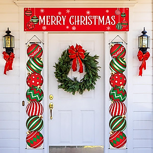 Buryeah 3 Pcs Christmas Decoration Outdoor Christmas Porch Sign for Front Yard Christmas Hanging Banner Merry Christmas Ball Shaped for Christmas Supplies Indoor Outdoor Xmas Decor, 12 x 71 Inch